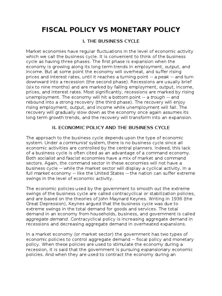Fiscal Policy Vs Monetary Policy | PDF | Fiscal Policy | Business Cycle