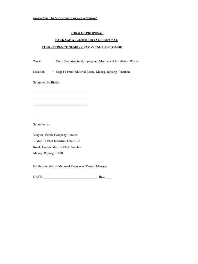03 Form of Commercial Proposal | PDF | Construction Management ...