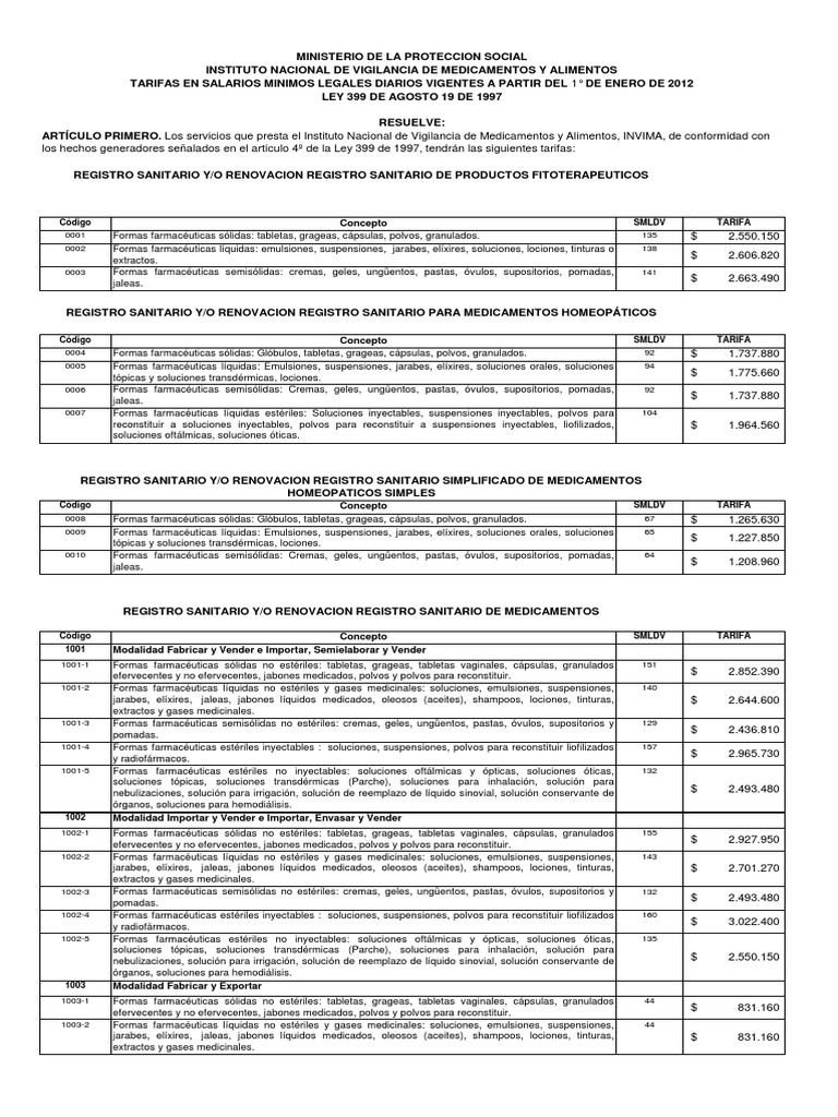 Registro Sanitario INVIMA | PDF | Leche | Medicamentos con receta
