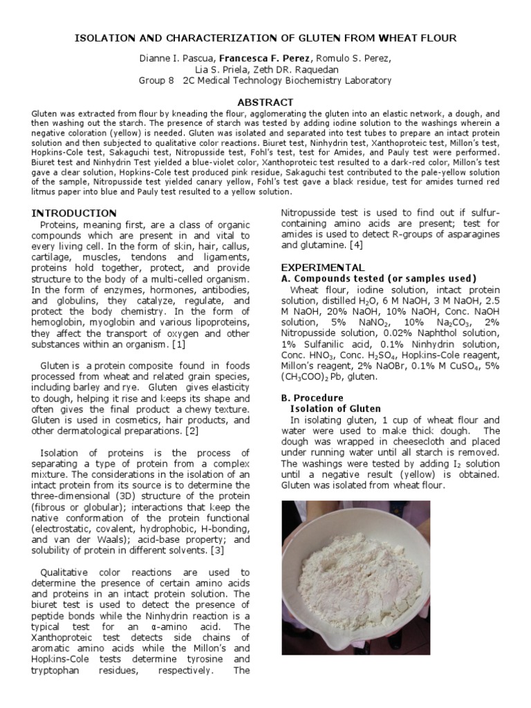 Isolation and Characterization of Gluten From Wheat Flour | PDF ...