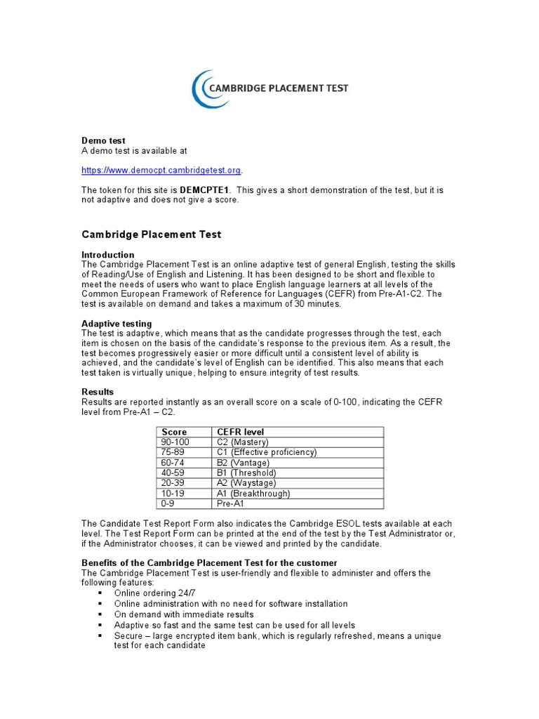 Cambridge Placement Test Pdf Internet Computer Engineering