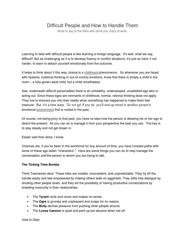 Handling Difficult People at Work | PDF | Psychology | Behavioural Sciences