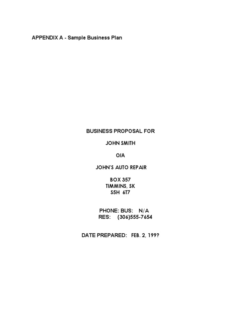 APPENDIX A - Sample Business Plan | PDF | Loans | Investing