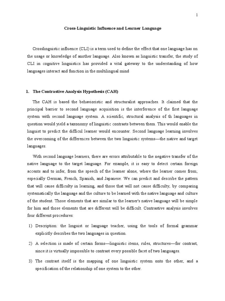 Cross-Linguistic Influence and Learner Language | PDF | Second Language ...