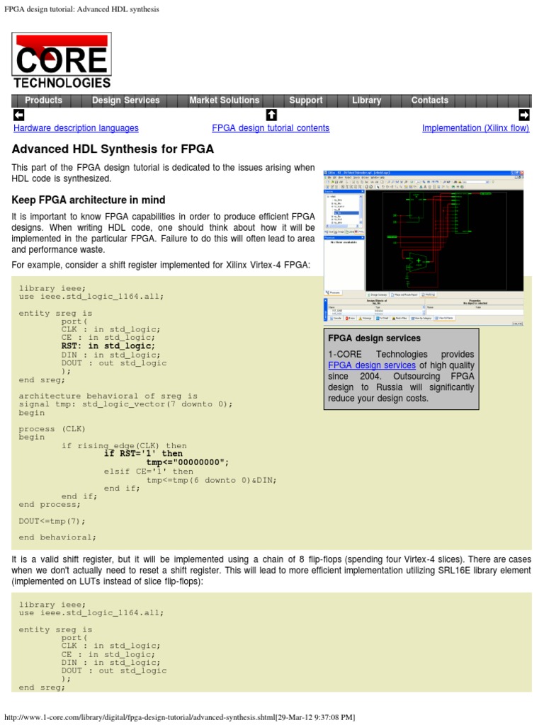 Fpga Design Tutorial Advanced Hdl Synthesis Hardware Description Language Field