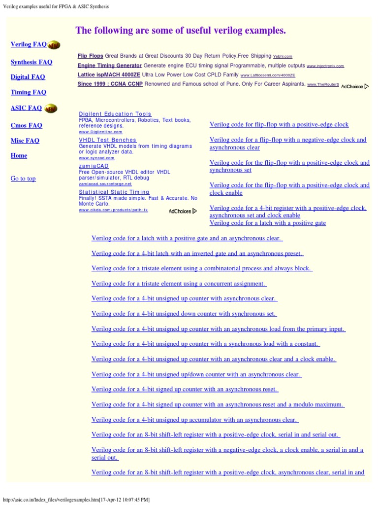 Verilog Examples Useful For Fpga And Asic Synthesis Pdf Vhdl Field Programmable Gate Array
