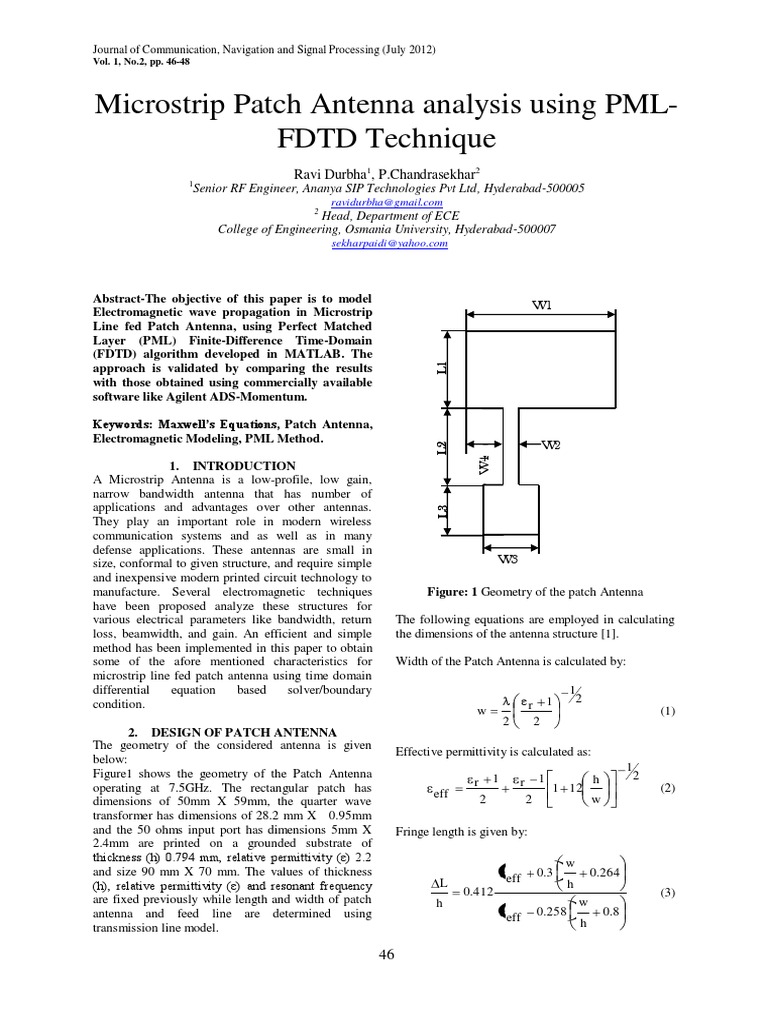 7 - Microstrip Patch Antenna Analysis Using PML-FDTD Technique | PDF | Computational ...