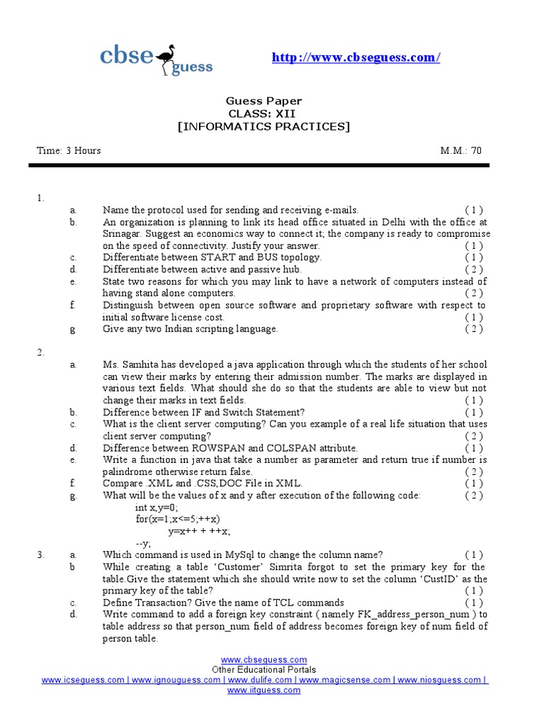 Class XII Informatics Practices Exam Prep | PDF | Computing | Digital Technology