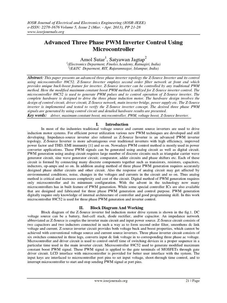 Advanced Three Phase PWM Inverter Control Using Microcontroller | PDF ...