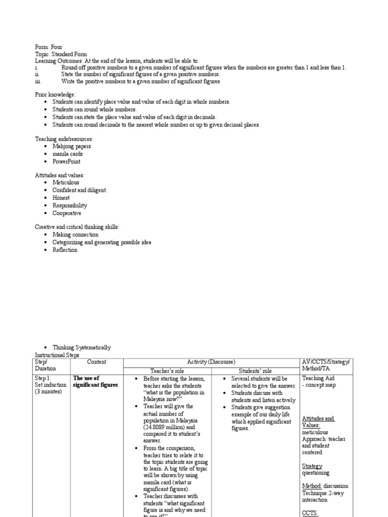 Standard Form - Lesson Plan 2 | PDF | Significant Figures | Lesson Plan