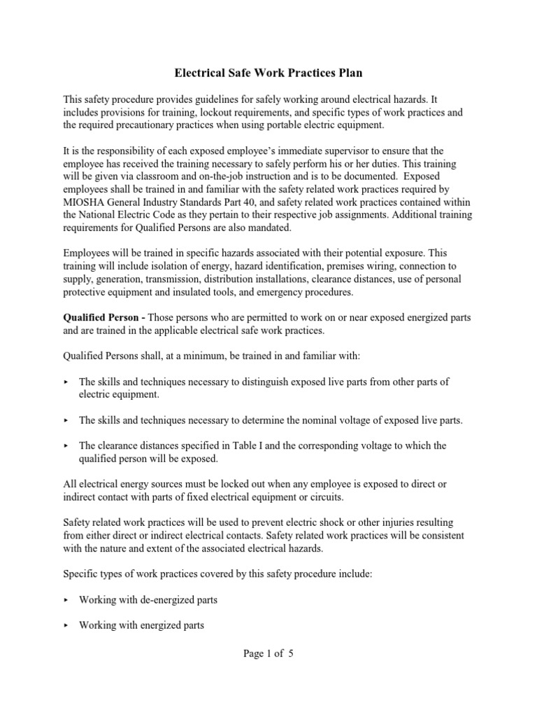 Electrical Safe Work Practices Plan | PDF | Electrical Connector ...
