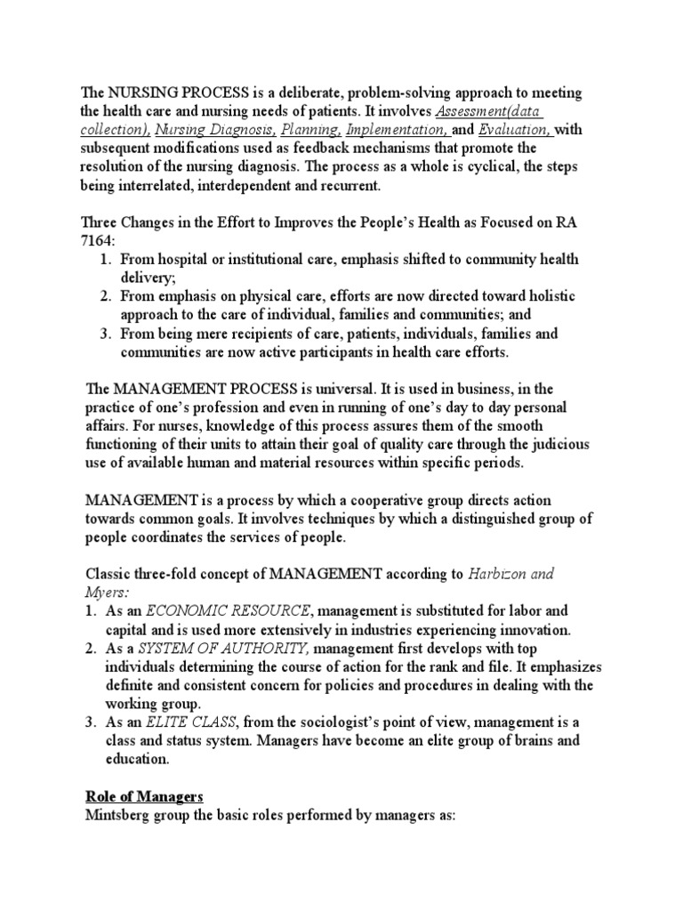 Nursing Management Process | Nursing | Hospital