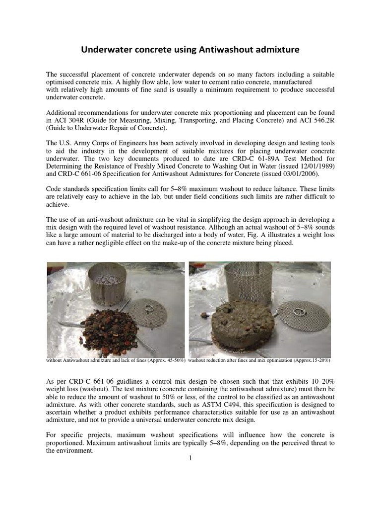 Underwater Concrete with Anti-Washout Admixture | PDF | Concrete ...