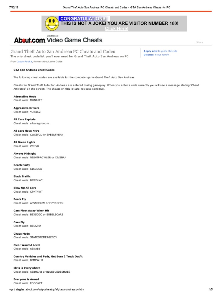grand theft auto san andreas pc cheats and codes - gta san andreas ...