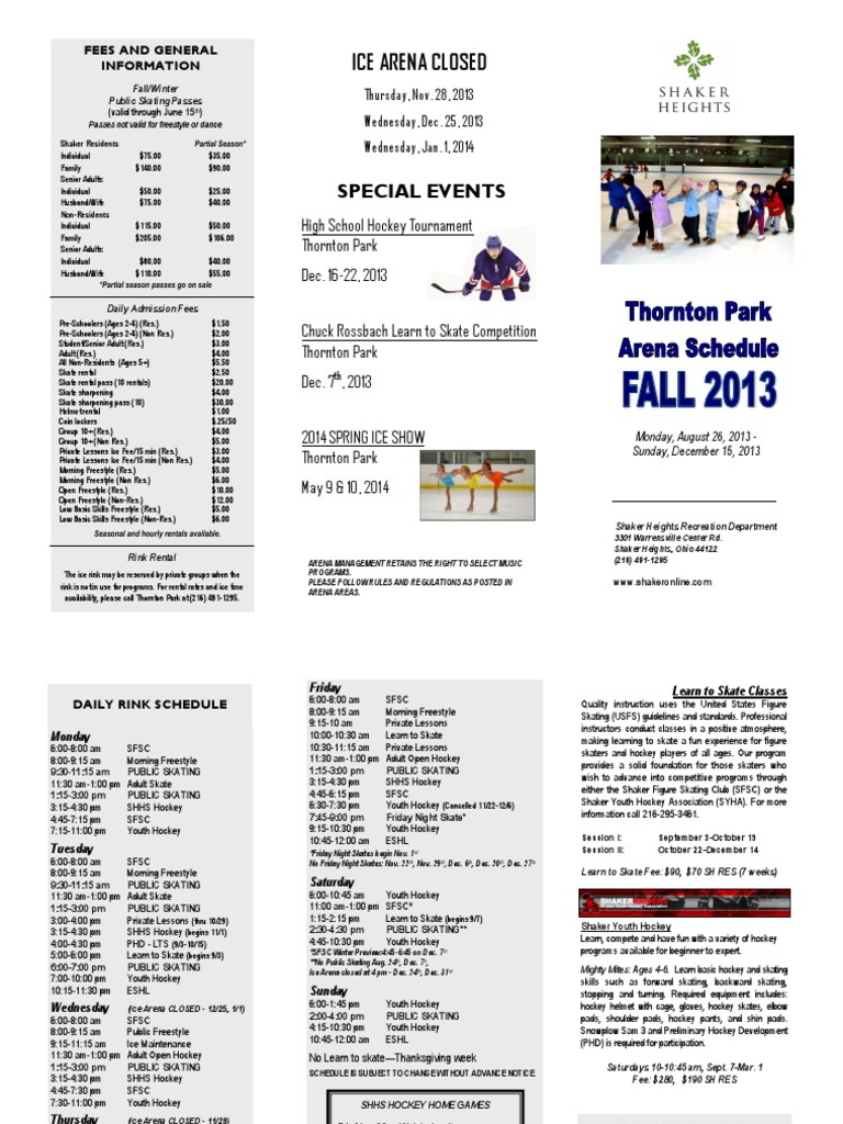Thornton Park Ice Schedule | PDF | Figure Skating | Water Ice