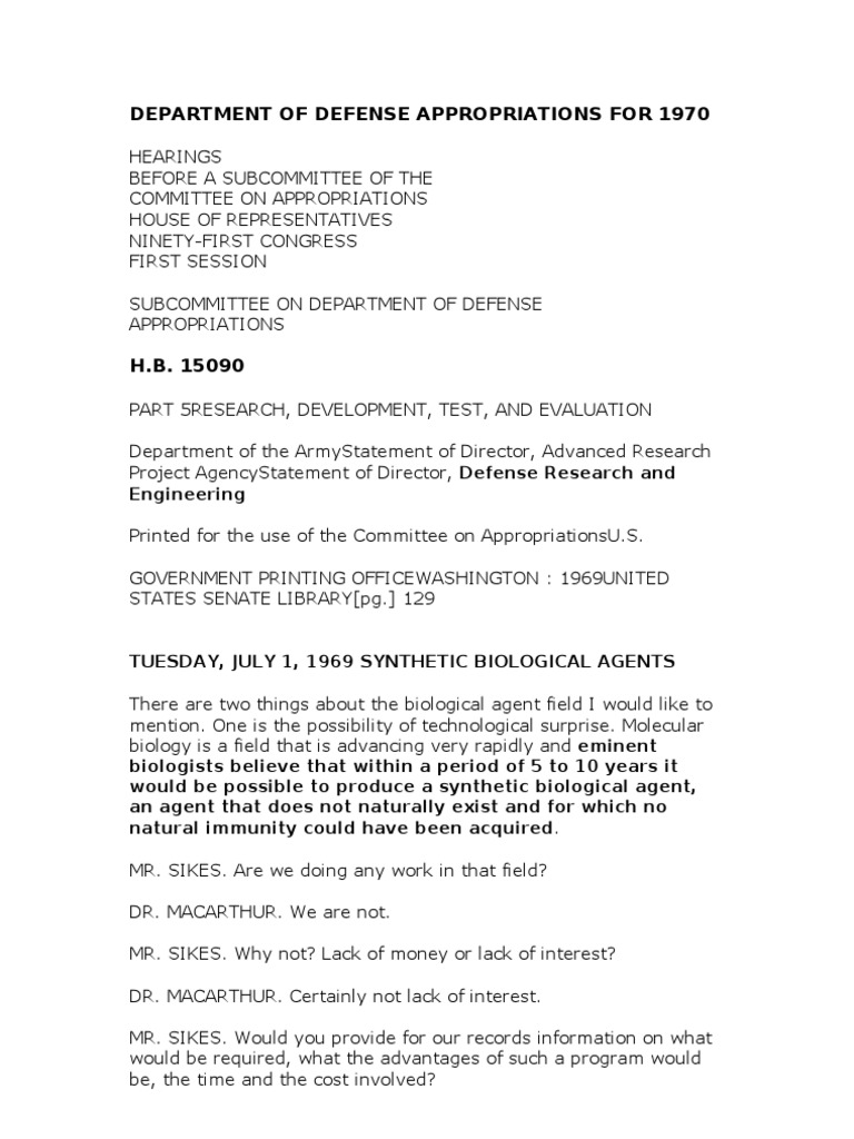 Department of Defense Appropriations For 1970 | PDF | Appropriations ...