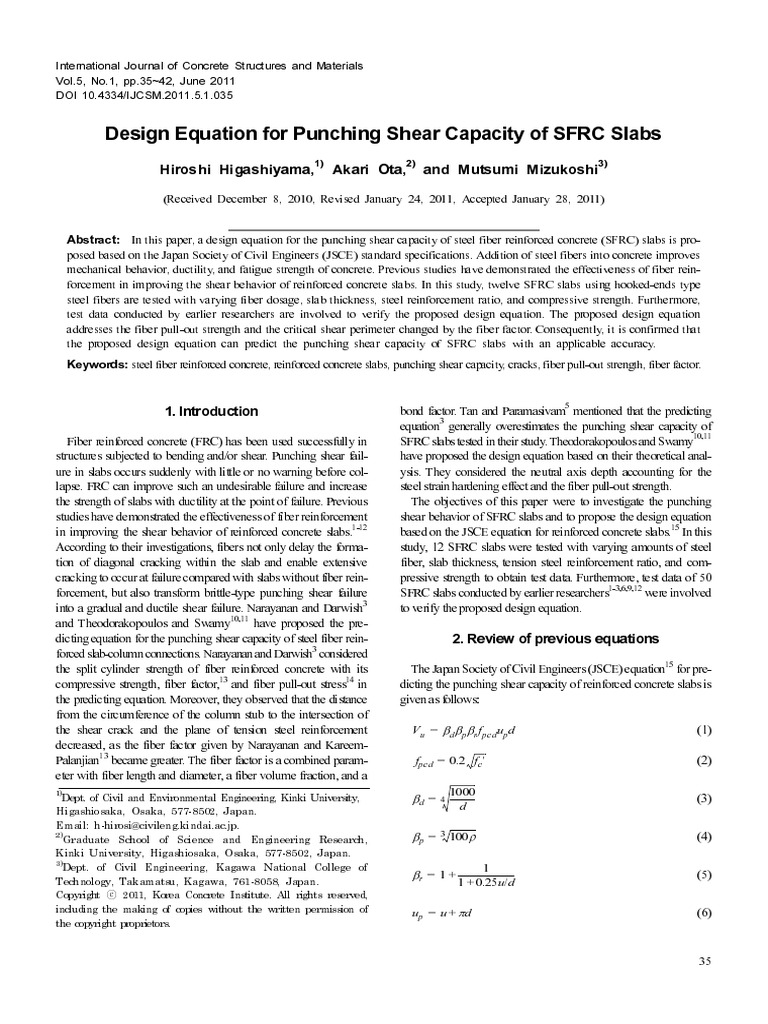 Design Equation For Punching Shear Capacity of SFRC Slabs | PDF ...