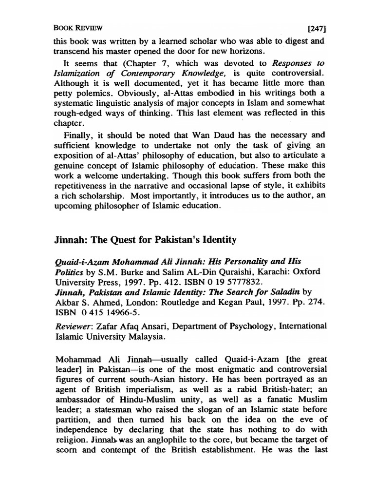 Jinnah: The Quest For Pakistan's Identity: Book Review | PDF