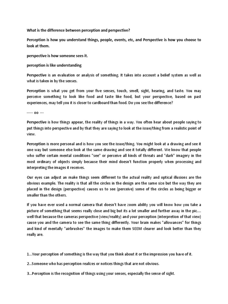 What Is The Difference Between Perception and Perspective | PDF ...