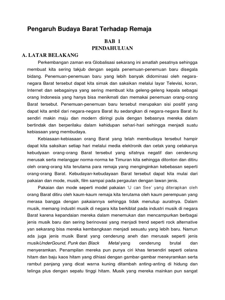 Pengaruh Budaya Barat Terhadap Remaja 