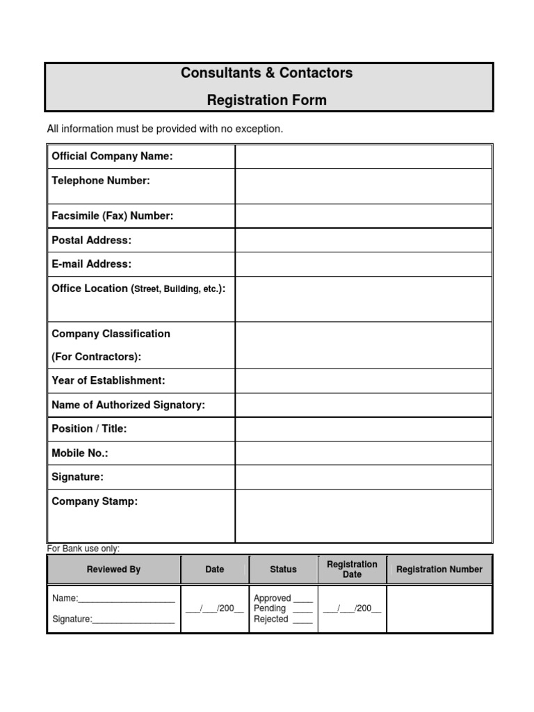 Consultants Contractor Registration English | PDF | Signature | Fax