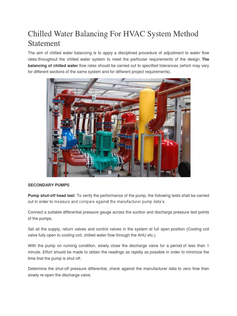 Chilled Water Balancing For HVAC System Method Statement | PDF | Pump | Valve