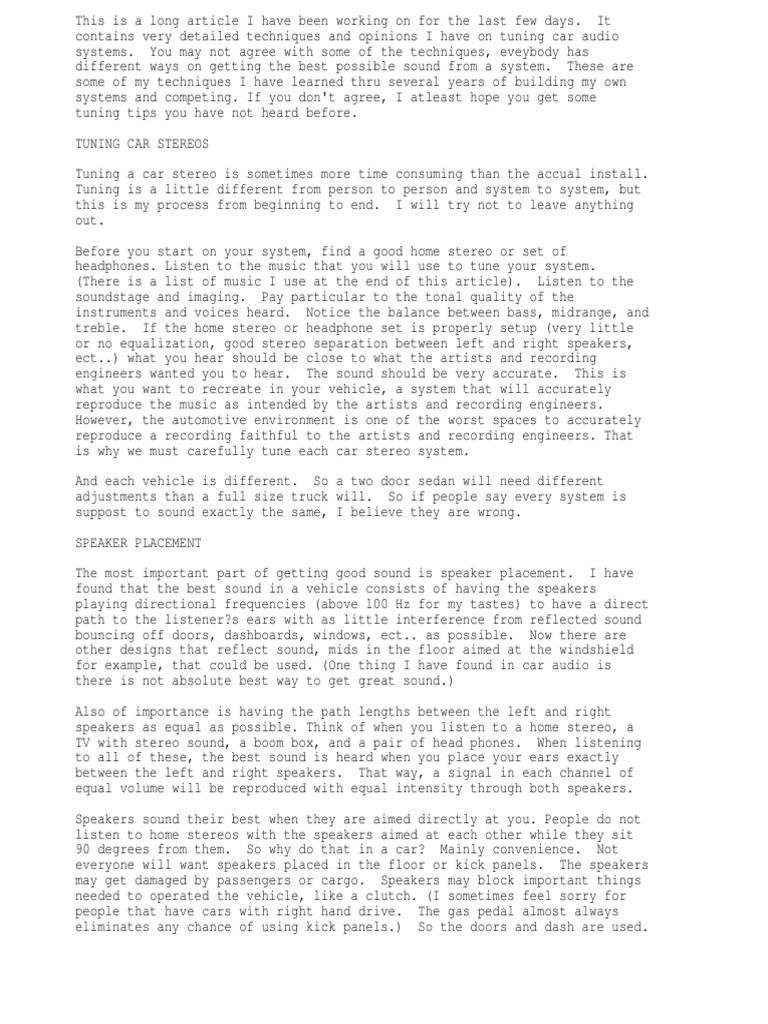 Car Audio Tuning | PDF | Loudspeaker | Equalization (Audio)