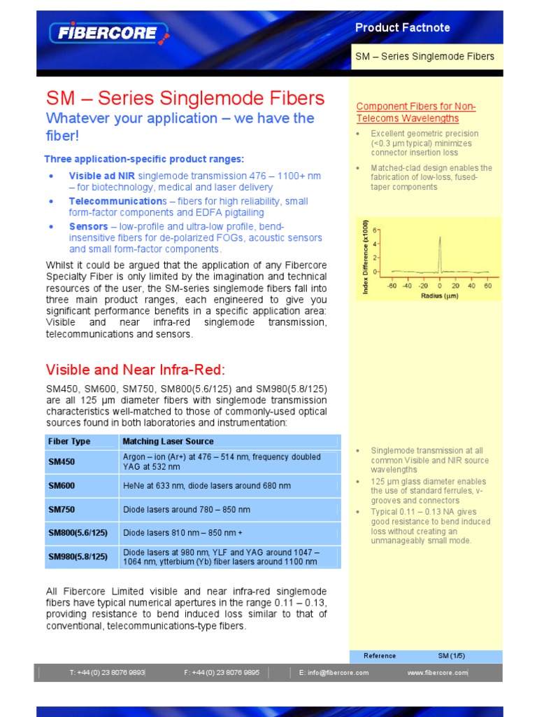 FIBERCORE SM Series Single Mode Fiber Spec Sheet | PDF | Attenuation ...
