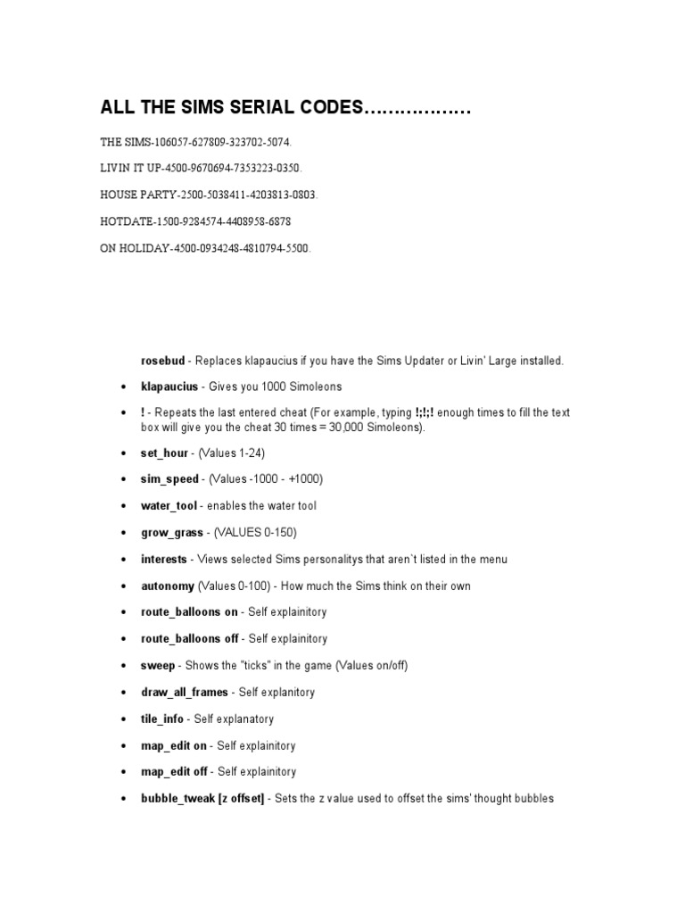 All The Sims Serial Codes | PDF
