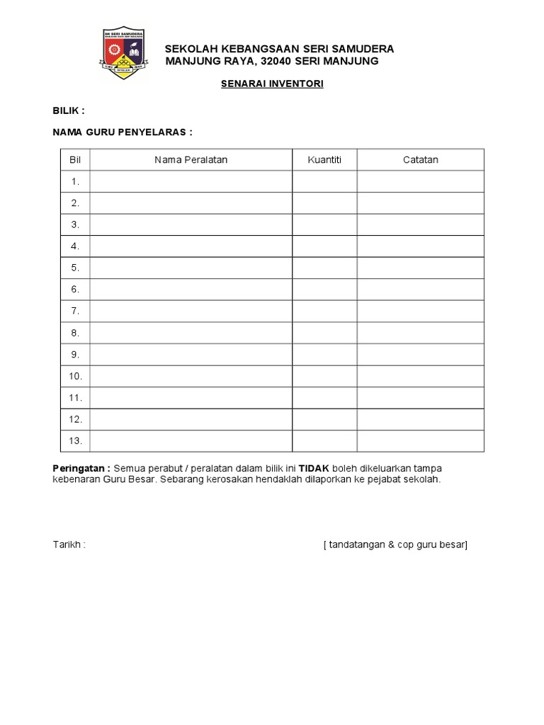 Borang Senarai Inventori | PDF
