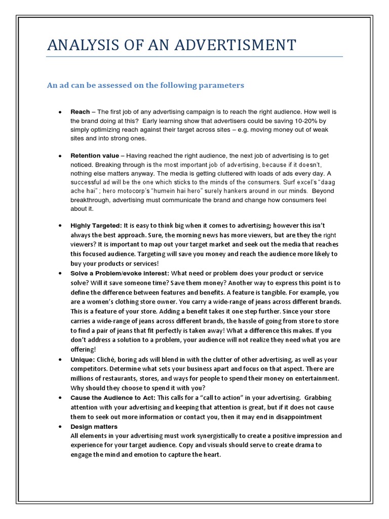 How To Analyse An Advertisement For Effectiveness | PDF | Advertising ...