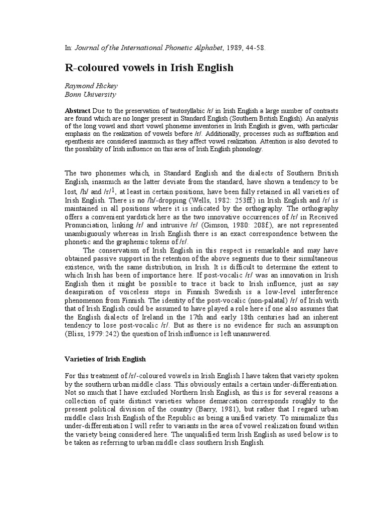 12 R-Coloured Vowels in Irish English (Hickey) | PDF | English Language ...