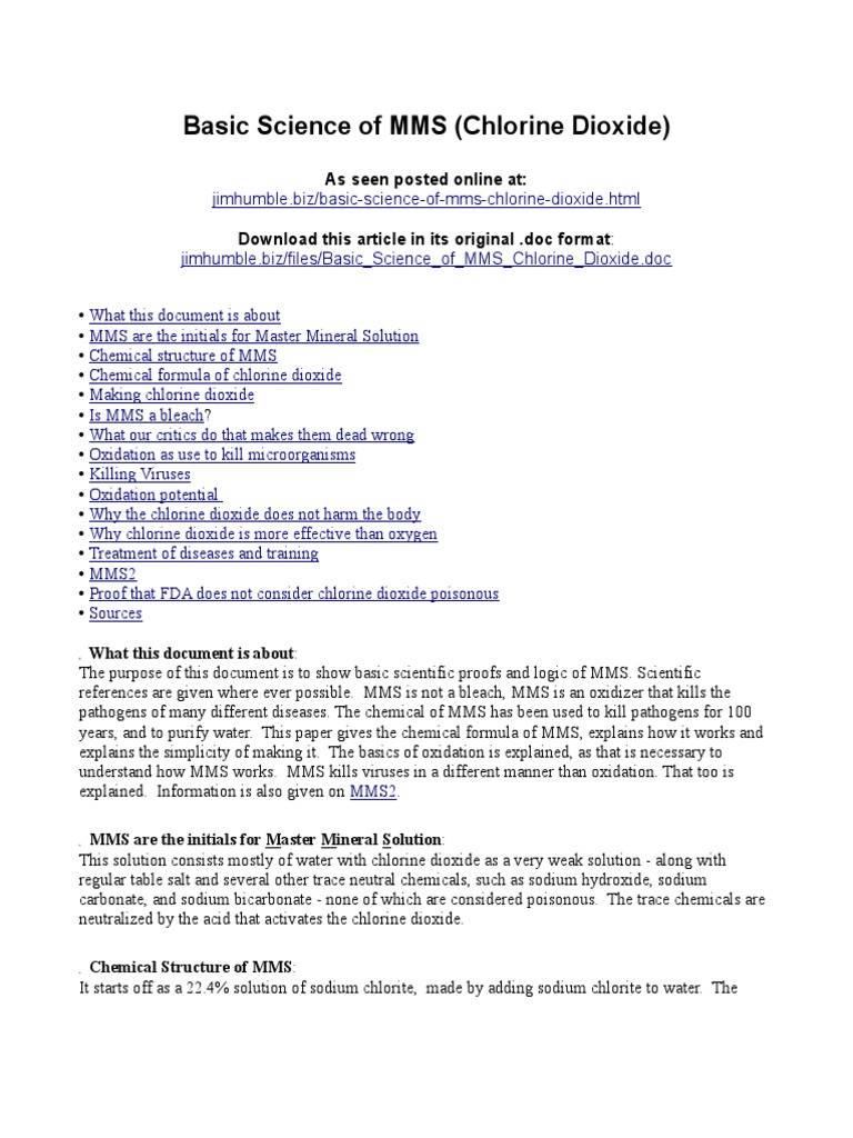 Basic Science of MMS Chlorine Dioxide | PDF | Chlorine | Redox