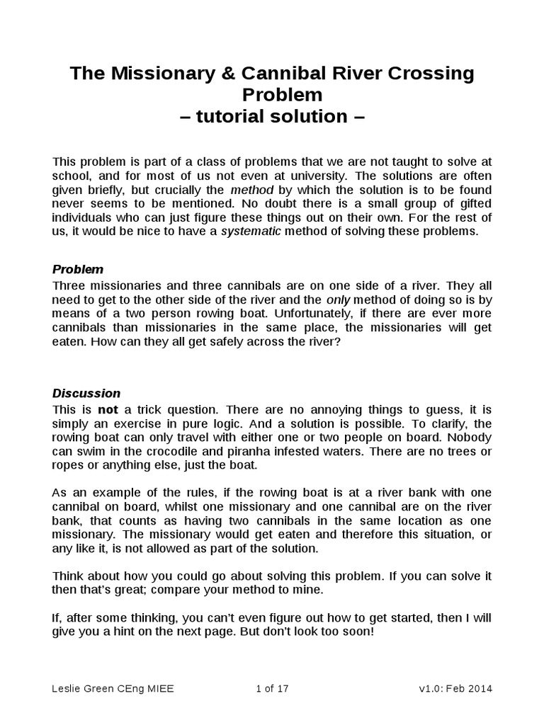 Missionaries and Cannibals River Crossing Problem With Tutorial ...