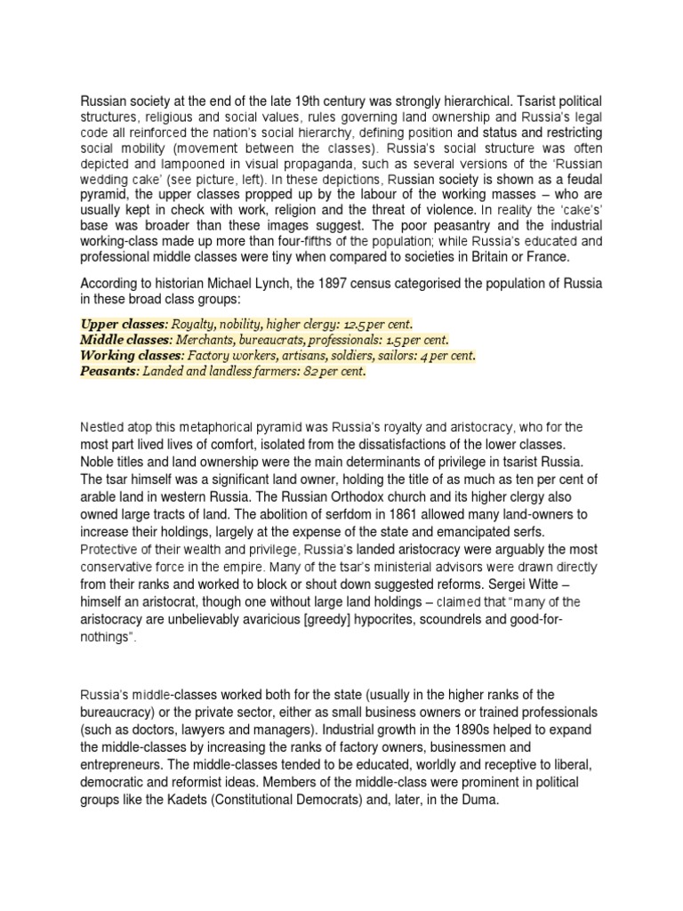 Russian Social Hierarchy in 19th Century | PDF | Russian Empire ...