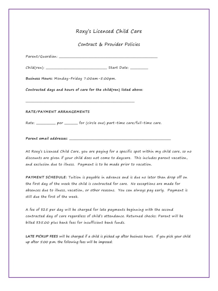 Daycare Contract | PDF | Fee | Child Care