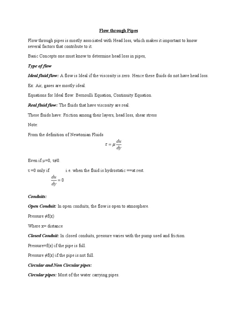 Flow Through Pipes | PDF | Fluid Mechanics | Reynolds Number