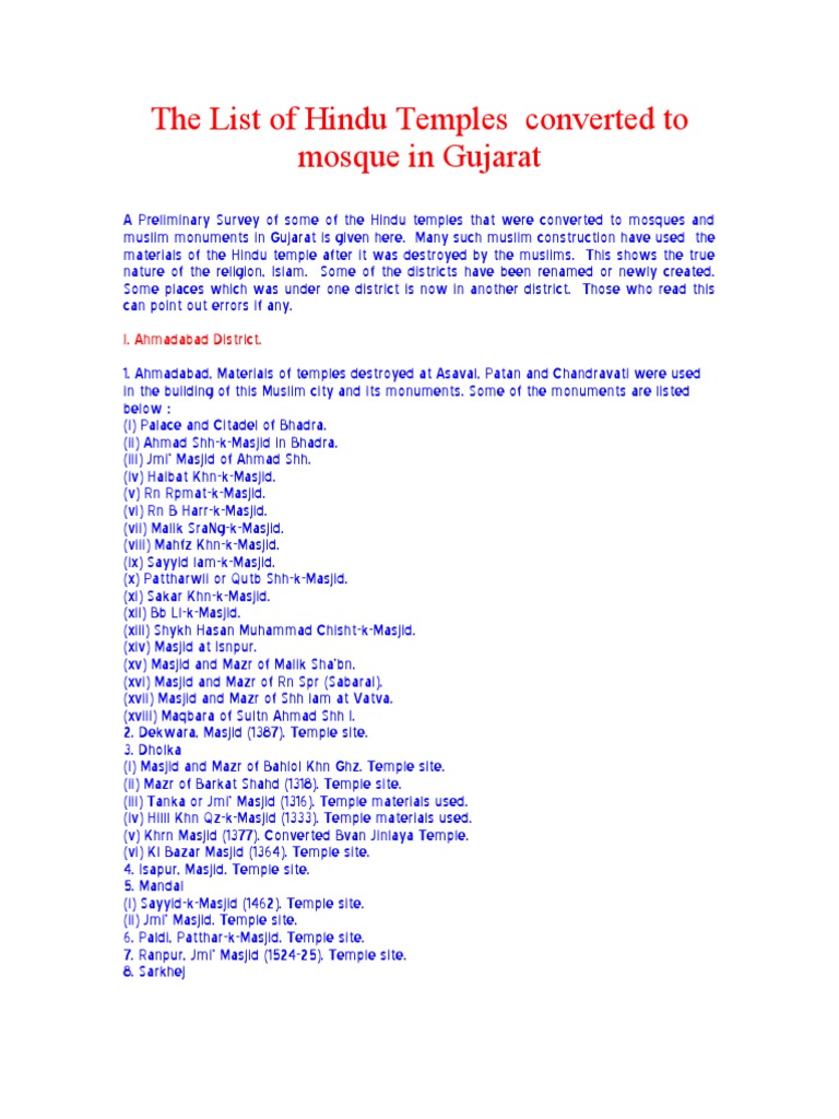 Hindu Temples Converted to Mosques in Gujarat | PDF