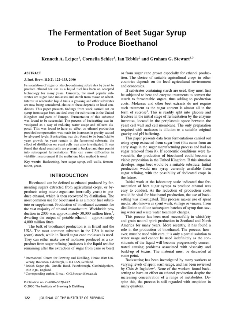 Beet Sugar Bioethanol Fermentation | PDF | Fermentation In Winemaking ...