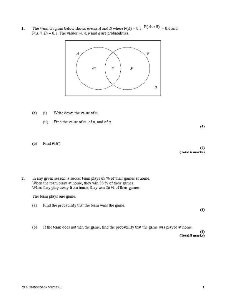 IB Math SL Probability Questions | PDF | Teaching Mathematics | Nature