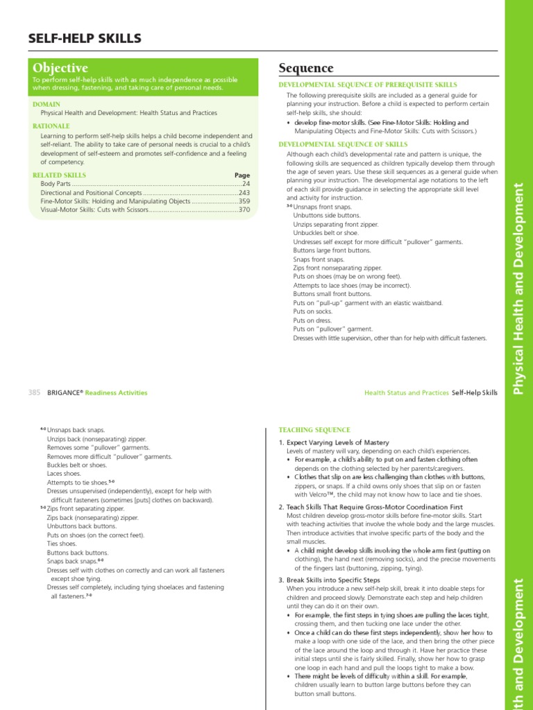 Self HelpSkills-Brigance Activity | PDF