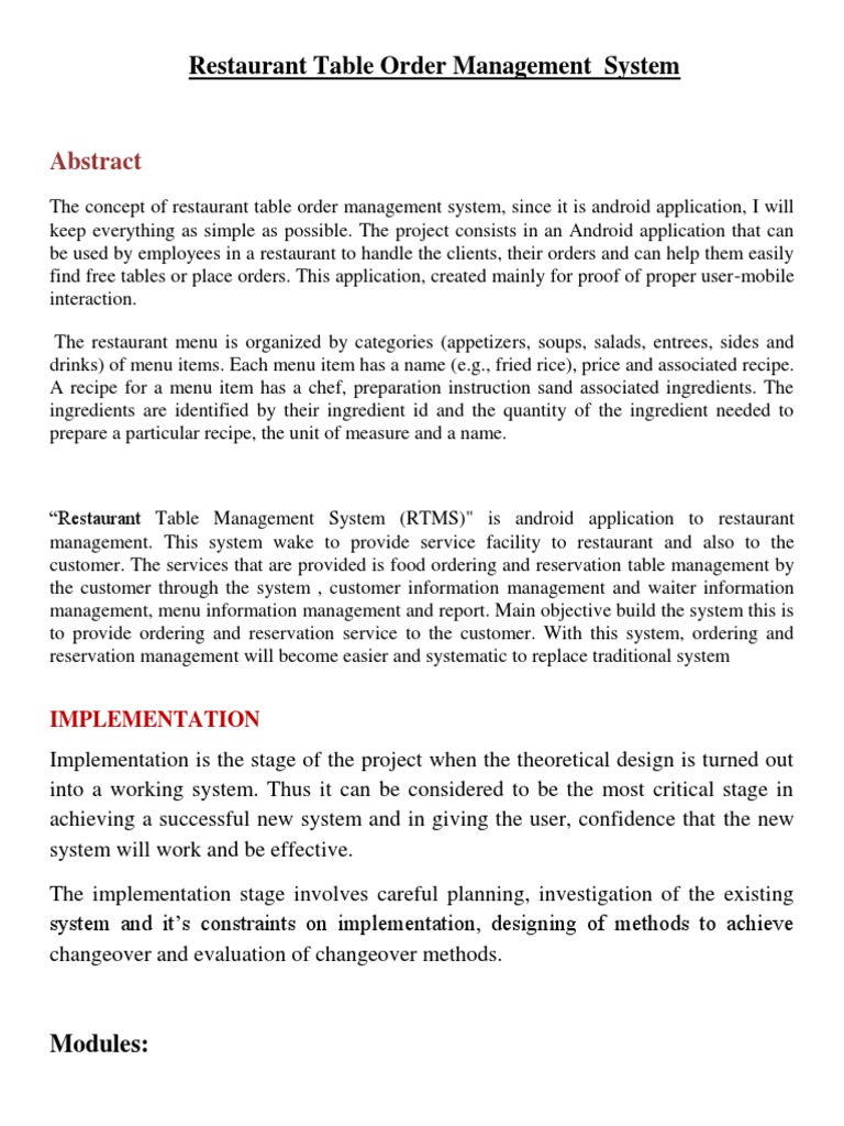 Restaurant Table Order Management System | PDF | Restaurants | Menu