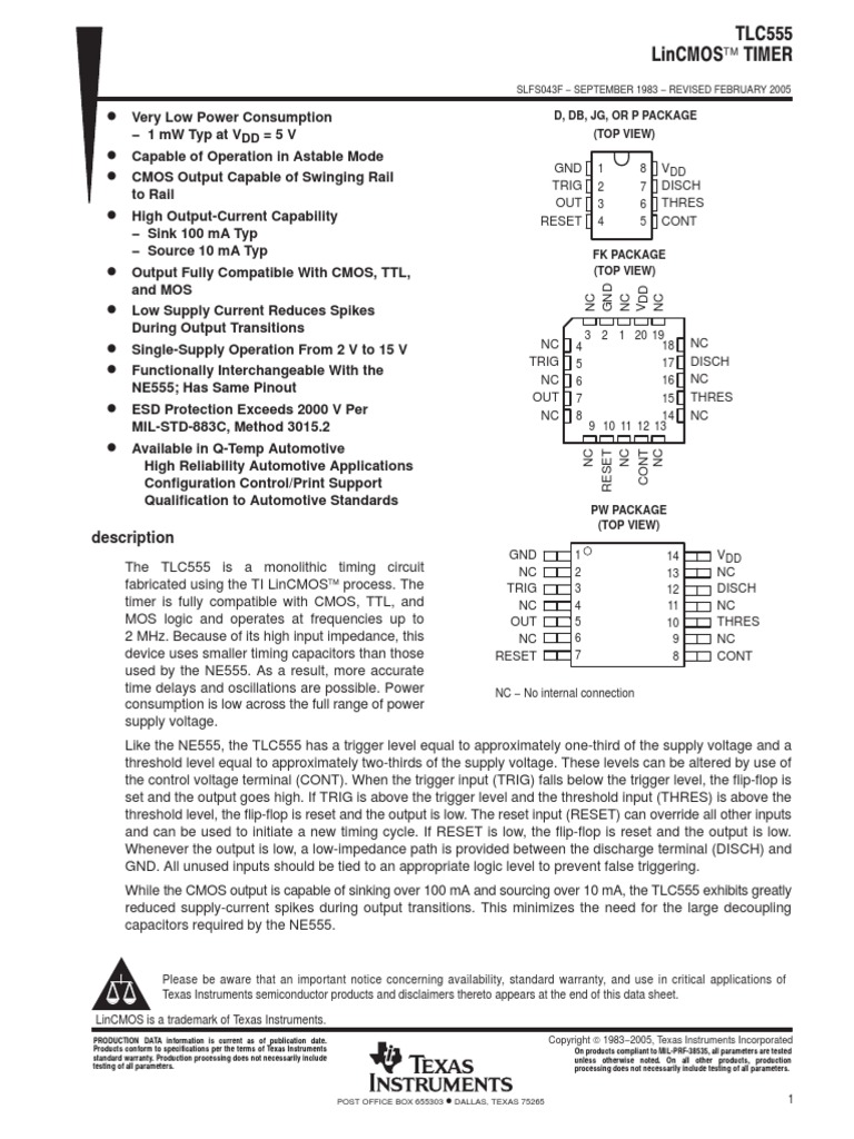 tlc555-datasheet | Cmos | Electricity