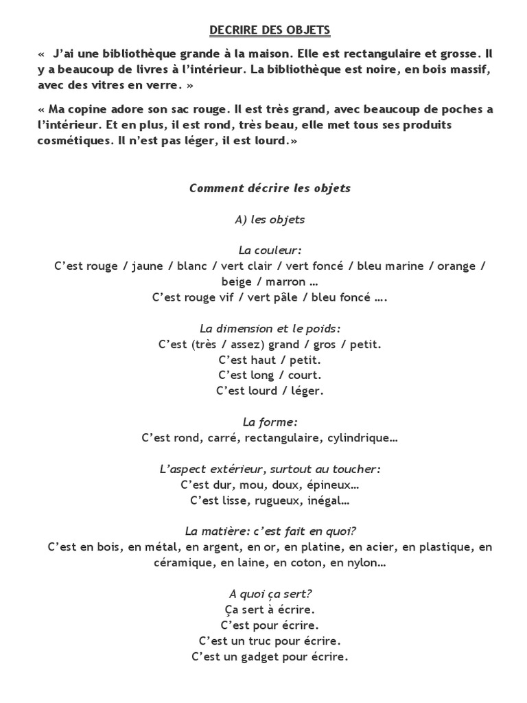 Decrire Des Objets | PDF