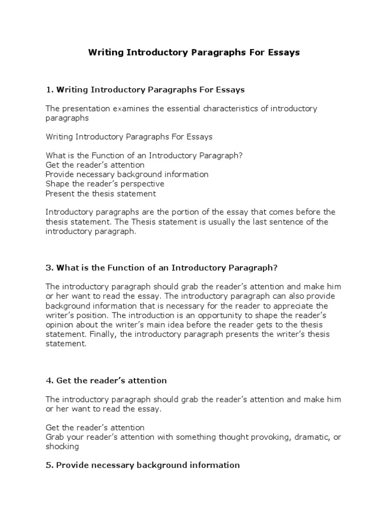 Writing Introductory Paragraphs For Essays | PDF | Essays | Paragraph