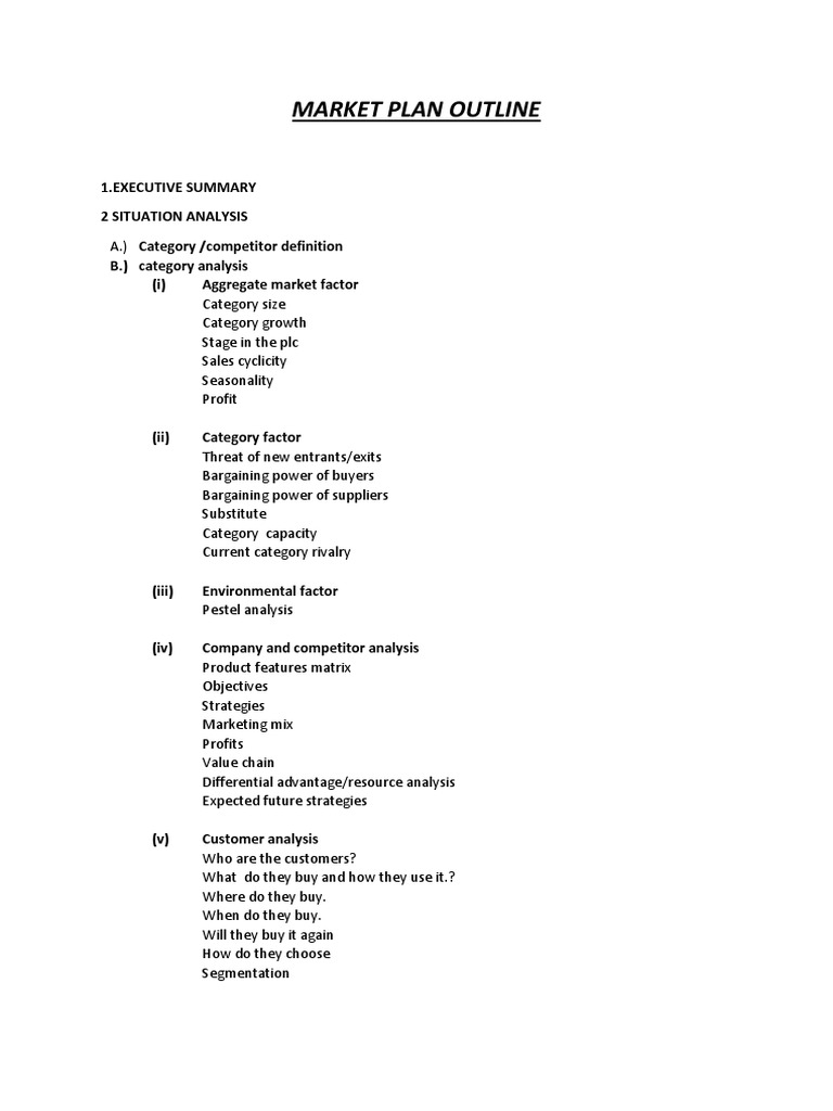 Market Plan Outline Overview | PDF | Business | Finance & Money Management