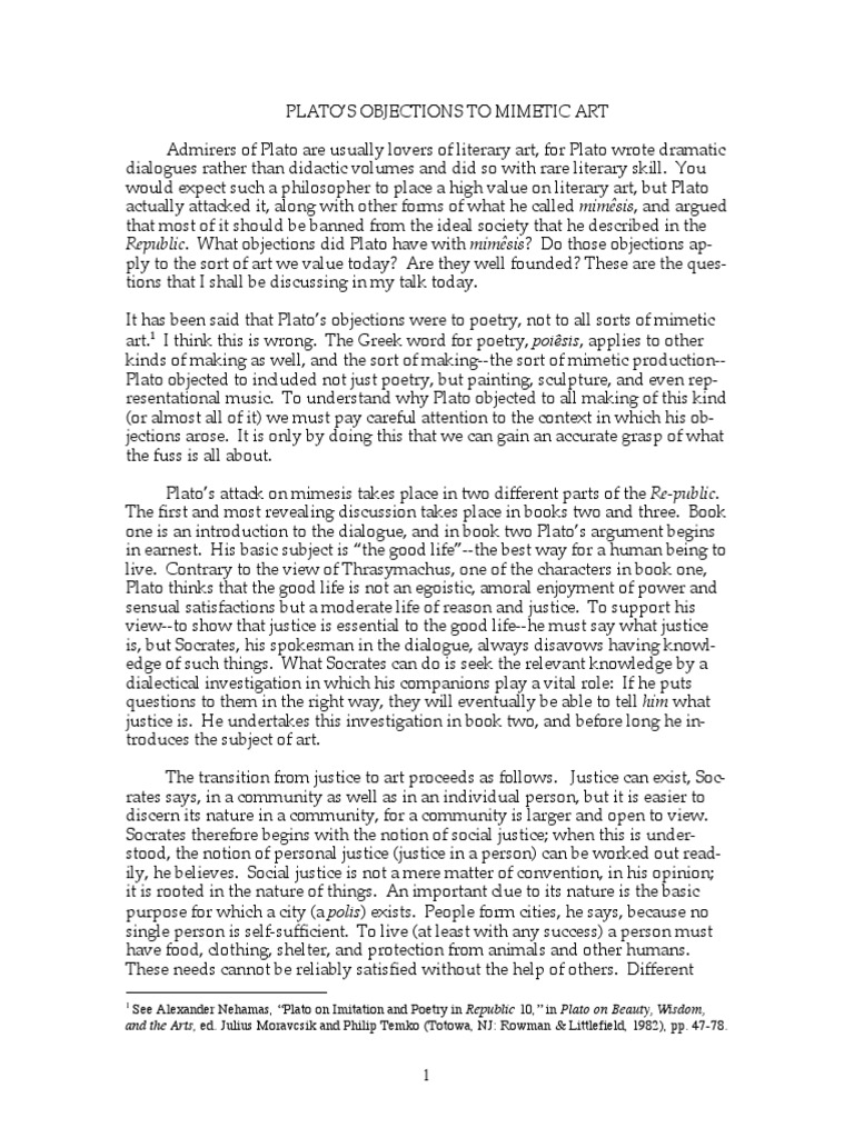 Plato's Objections To Mimetic Art PDF | PDF | Plato | Socrates