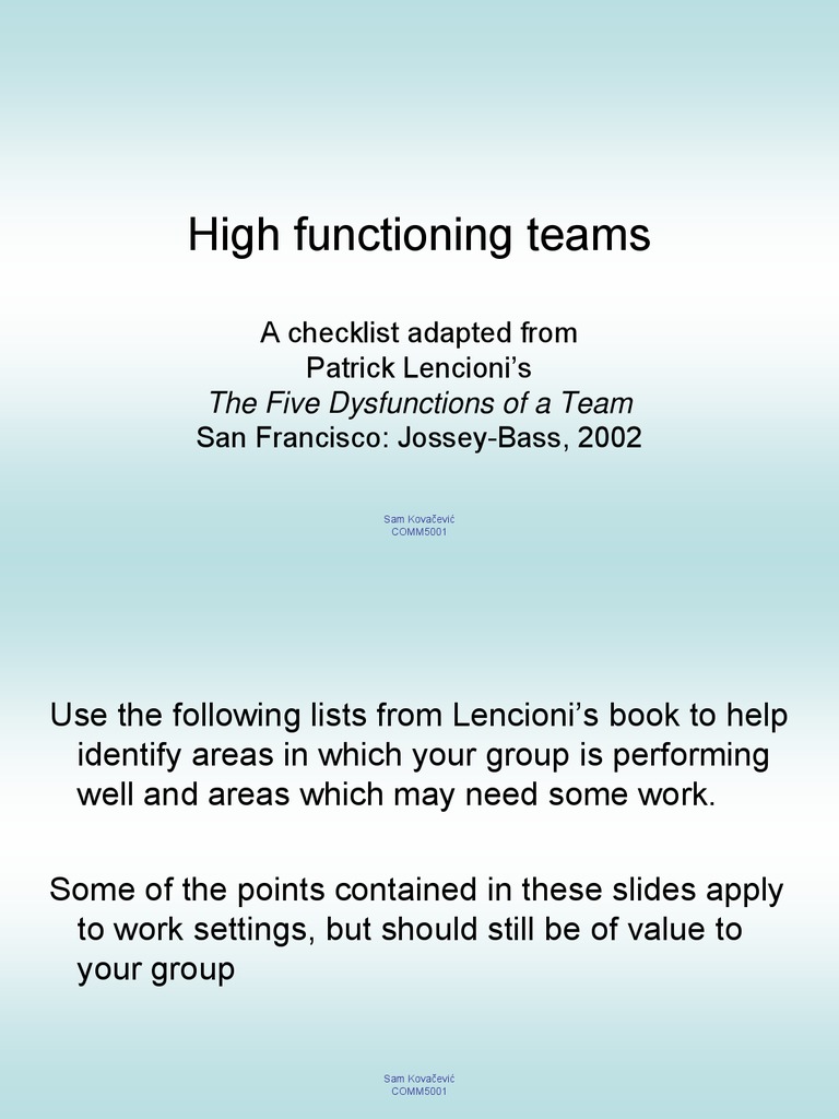 High Functioning Teams: A Checklist Adapted From Patrick Lencioni's San ...