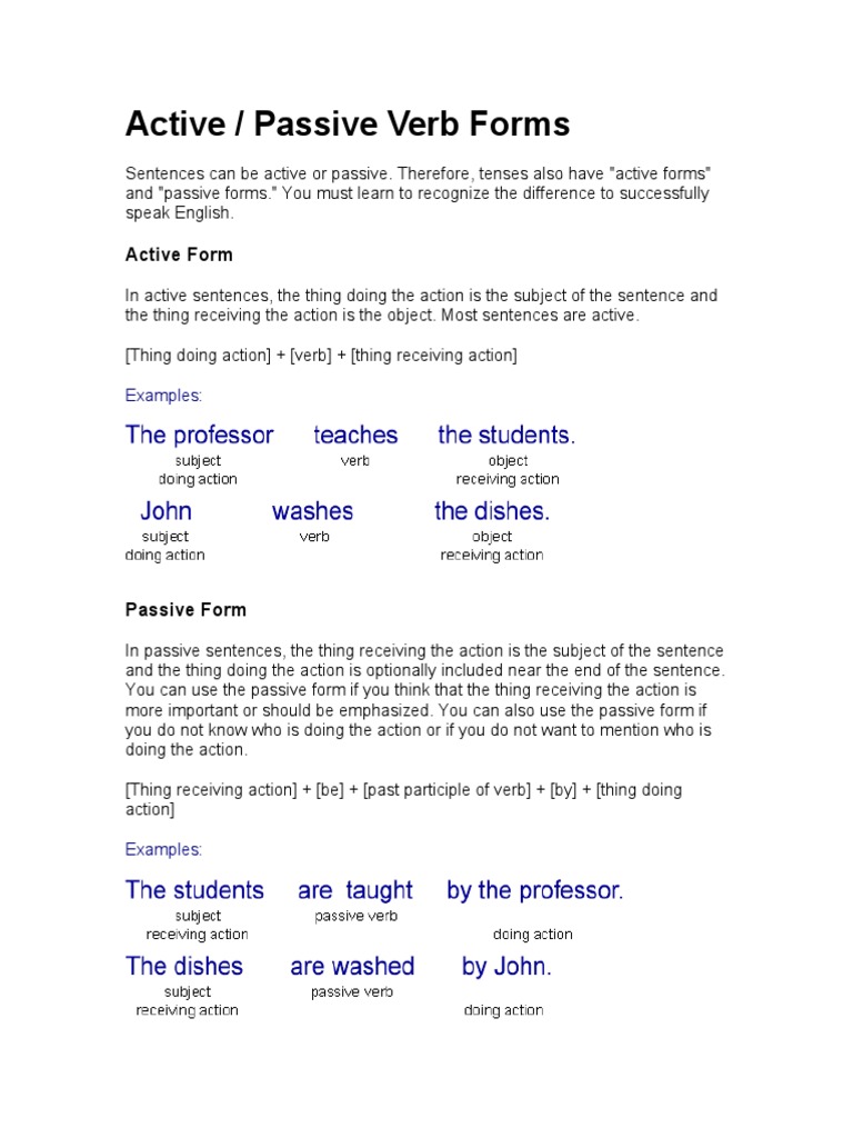 Active / Passive Verb Forms | PDF | Verb | Languages Of Europe