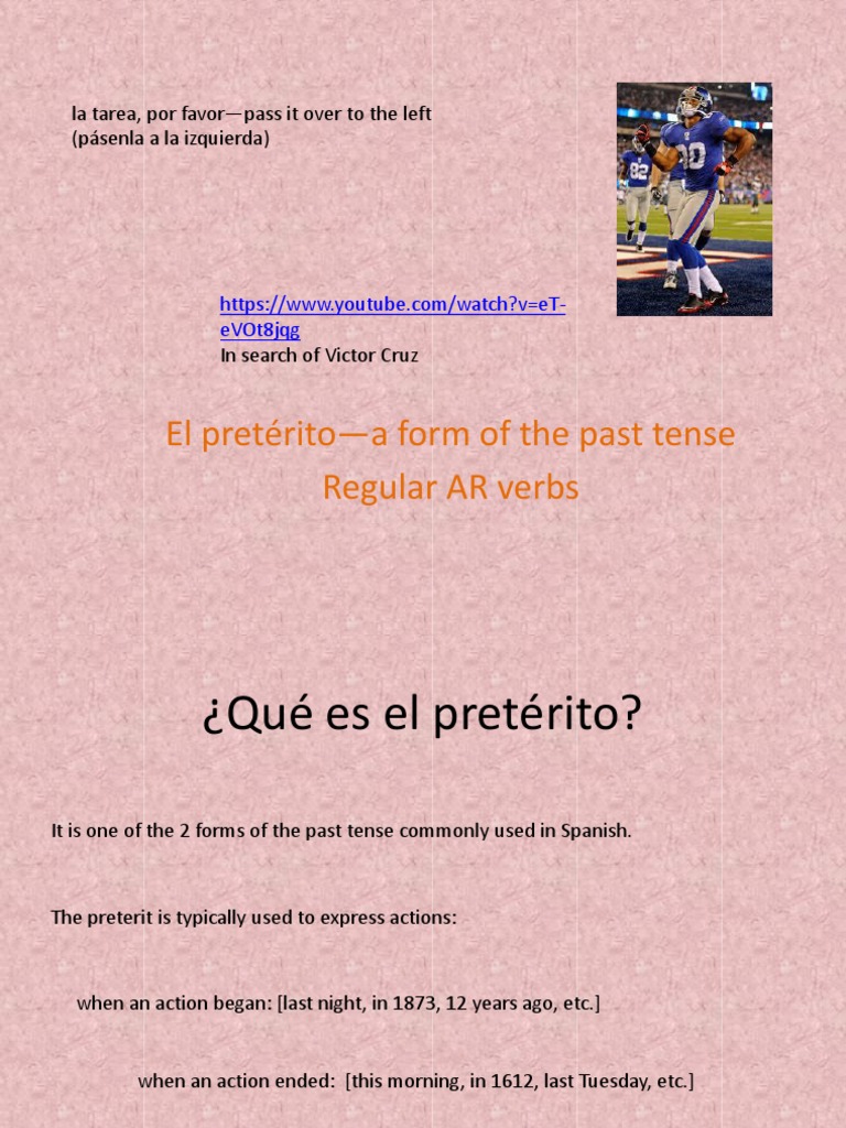 El Pretérito-A Form of The Past Tense Regular AR Verbs | PDF | Semantic ...